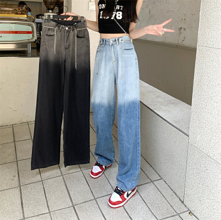 グラデーションジーンズ コントラストカラージーンズ ストレートジーンズ ハイウエスト レディース ジーンズ デニム ボトムス アメカジコーデ. カジュアル ストリート 可愛い. 春 夏 秋 10代 20代 30代 40代 D329 グラデー...