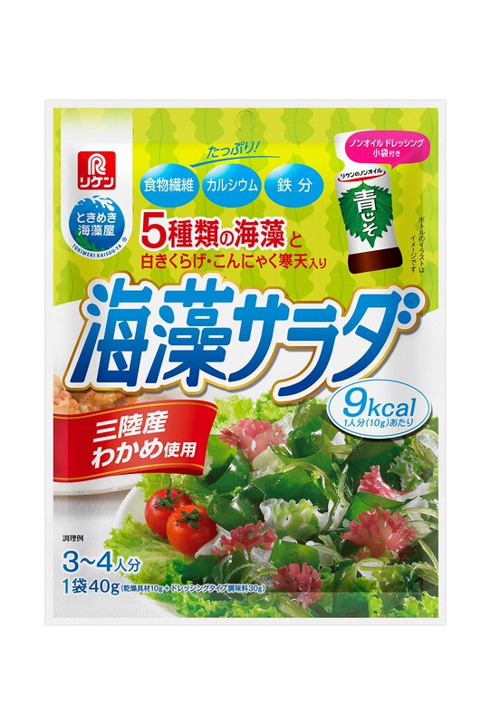 内容量:40g(海藻10g+ドレッシング30g)×10袋 原材料:わかめ、赤つのまた、白きくらげ、青つのまた、こんにゃく寒天、赤すぎのり、青すぎのり 商品サイズ(高さ×奥行×幅):210mm×215mm×160mm