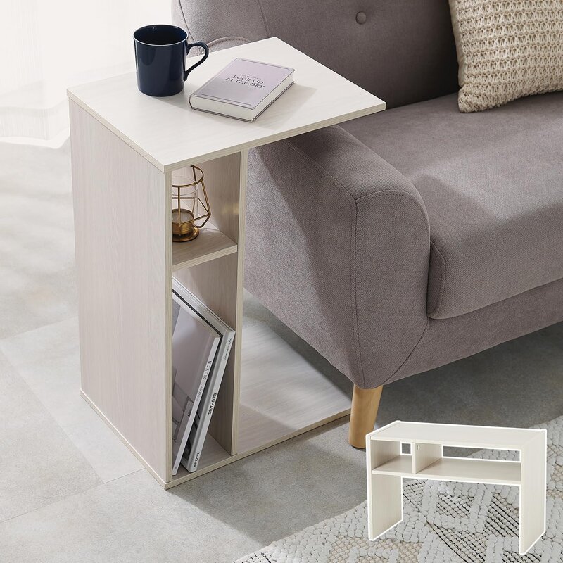 商品サイズ(約)】幅40×奥行30×高さ60cm 便利なコの字型デザインのサイドテーブル。手元近くまで差し込めるので、ソファの横や正面に置き、コップや本などを置いて使うことができます。 さらに、縦置きと横置きの2通りの使い方ができるので、向...