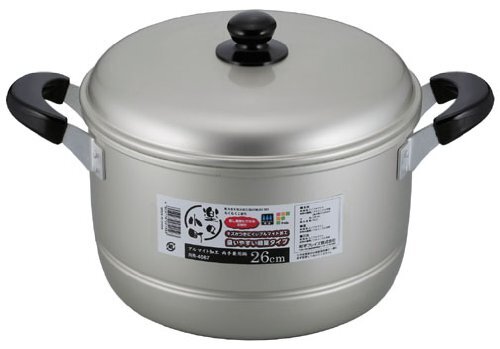 商品サイズ:約 幅39.2×奥行27.4×高さ23cm、重量:約1020g 鍋の高さ:15.9cm 本体:アルミニウム合金(アルマイト加工)、ハンドル・つまみ:フェノール樹脂 生産国:中国 満水容量:約8.3L 蒸し調理もできる目皿付