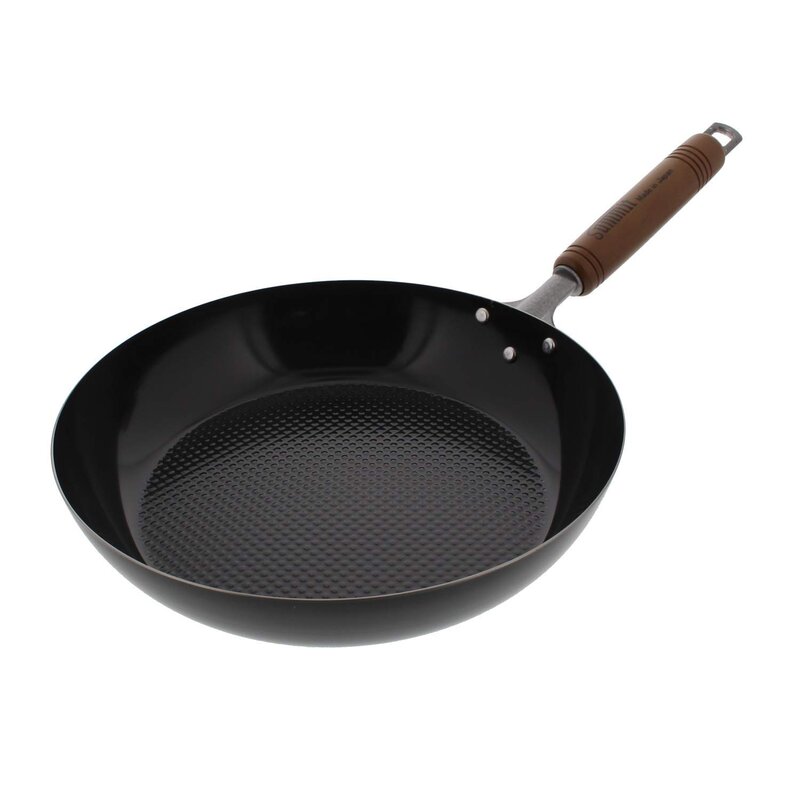サイズ(約):28×43.5×11.3cm、本体重量(約):0.958kg 素材・材質:本体/鉄(底の厚さ1.2mm)、取っ手/天然木、表面加工(本体)/透明シリコン焼付け塗装 生産国:日本 対応熱源:ガスコンロ、電磁調理器 (IH100V...