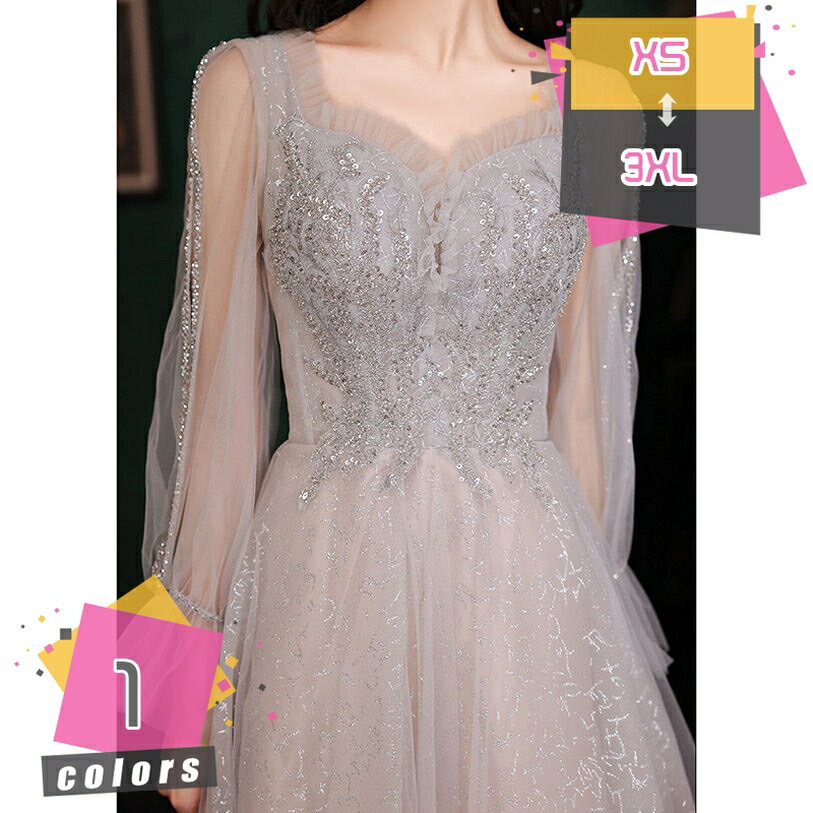 表地：ポリエステル、シフォンメイン素材：レース、ポリエステル●背中リボンで調整可能、タイト過ぎずゆる過ぎず程良いゆとりを残したサイジングはラフな着心地を発揮。●このドレスは金粉が飾られているので、開けたときに金粉が落ちるのは避けられません、...