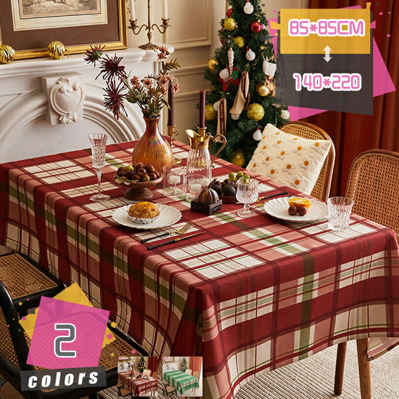メイン素材：ポリエステル【素材】このクリスマスチェック柄のテーブルクロスはポリエステル製で、柔らかく、変形せず、色あせせず、洗濯可能で、耐久性があり、何度も再利用できます。【クリスマス飾り】クリスマスのテーマはにぎやかで快楽です、その雰囲気...