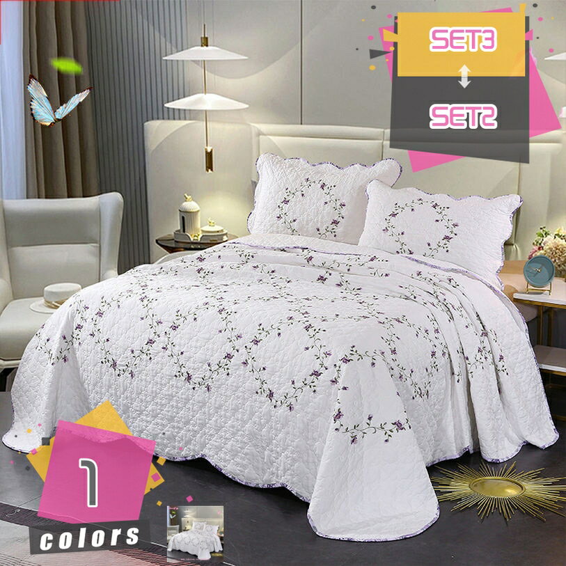 メイン素材：綿・コットン【セット内容】：SET1=ベッドカバー・229*229cm（1枚）+枕カバー・51*71cm（2枚） 、 SET2=ベッドカバー・264*234cm（1枚）+枕カバー・51*71cm（2枚） set3=173*218...