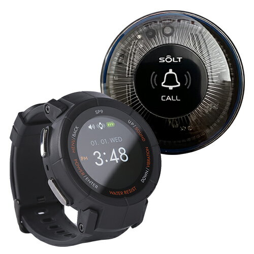 レストランなどの飲食店で活躍！工事不要のコードレスチャイム 腕時計型受信機 メーカー： SOLT サイズ： 本体：52(W)×62(L)×19(H)mm 電源： 充電式(専用充電クレードル) ※USB Type-Cケーブルが別途必要です。お...