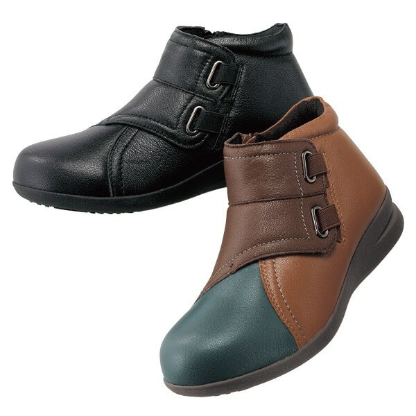 ベルトデザインが個性的！足に優しいソフト山羊革ブーツ！ベルトデザインが個性的！足に優しいソフト山羊革ブーツ！スタイリッシュに決まるブラックとマルチカラーがお洒落なブラウン系の2色をご用意しました。・外側ゴムと内側ファスナーで脱ぎ履きらくらく...