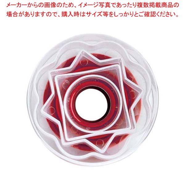 商品の仕様●外寸(mm)：セット時：φ85×H55 ●材質：透明部：ポリプロピレン 持ち手部：エラストマー ●耐熱・耐冷温度：透明部：115℃・持ち手部：70℃■● 大きさの違う5つの型がセットになったクッキー用カッターです。● 継ぎ目がな...