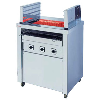 商品の仕様●電気容量3φ200V：10.2kw●定格最大電流 (A)：29.4●接続法リード線2m付：直結●火床寸法(mm)：前幅520×奥行270●外形寸法(mm)：前幅720×奥行550×高さ850●製品重量(kg)：180※商品画像は...