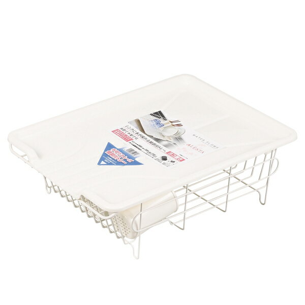 水切りバスケットです。シンクに水が流れる傾斜付トレーで水切りもスムーズで水捨て不要です。お皿を立てて収納できるからたくさん置くことができます。箸やスプーンが入るポケット付きだから小物も一緒に乾かせてとても便利★商品の仕様本体サイズ:幅40×...