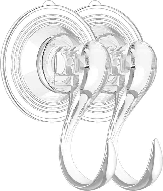 Hangerspace フック 強力吸盤 壁掛け 耐荷重5kg 透明設計（浴室/キッチン/玄関用）収納 防水防錆 壁面保護 ガラス・タイル対応 2個組【吸盤フック 強力・跡残りなし】 吸盤フックは真空原理を使用して、フックに吸盤を2つ使用し...