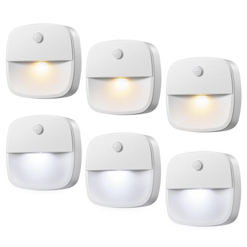 AMIR LED 人感センサー ライト キッチン用ライト 電池式 LEDライト ナイトライト 室内 モーションセンサー搭載 小型 ホワイト+ イェロー 6個セット自動点灯：暗くなるとモーションセンサーが有効になり、動作を検知してライトが点灯...