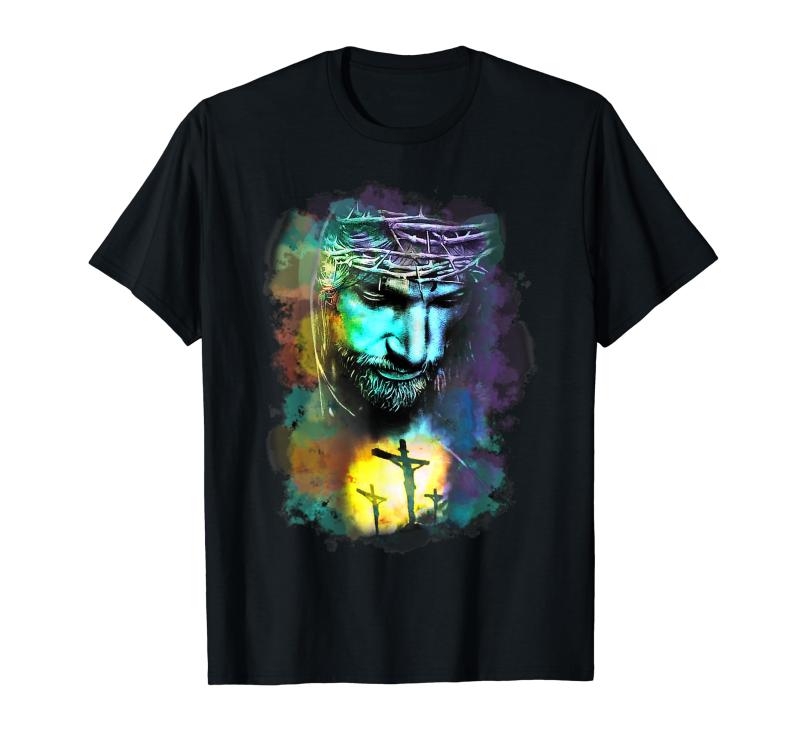イエス・キリストの十字架 宗教的な絵 キリスト教アートプリント Tシャツイエスの宗教的な絵、神の手、救世主、主へのクリスマスや誕生日プレゼントに最適です。 日曜学校やクラスのギフト、カトリック学校ギフト、教会のギフトにも最適です。信仰、聖書...