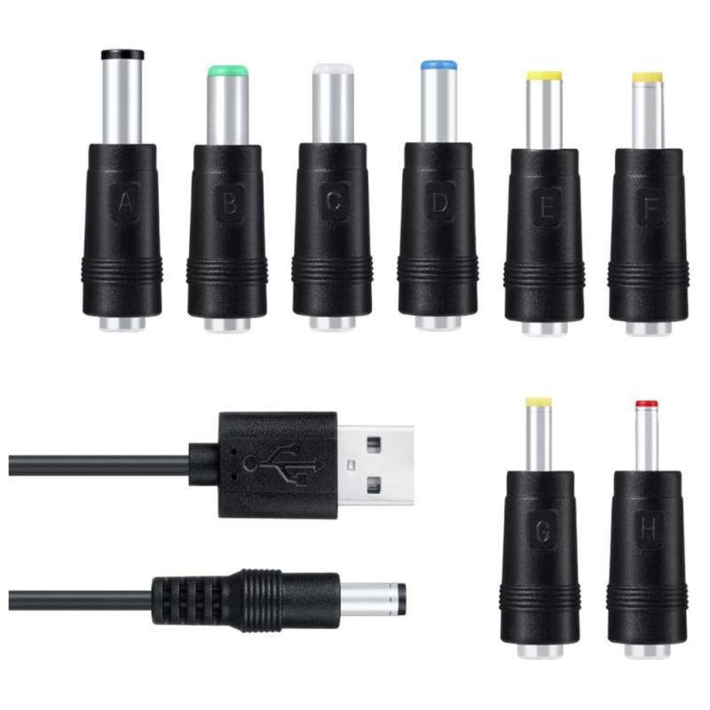 USBケーブル 8 in 1 DC 5V1A 電源ケーブル USB-丸口 変換プラグ付き DC充電コード 5.5x2.5/5.5x2.1mm 扇風機 ナイトライト などに適用 サイズ 3.5*1.35mm 4.0*1.7mm 4.8*1.7...