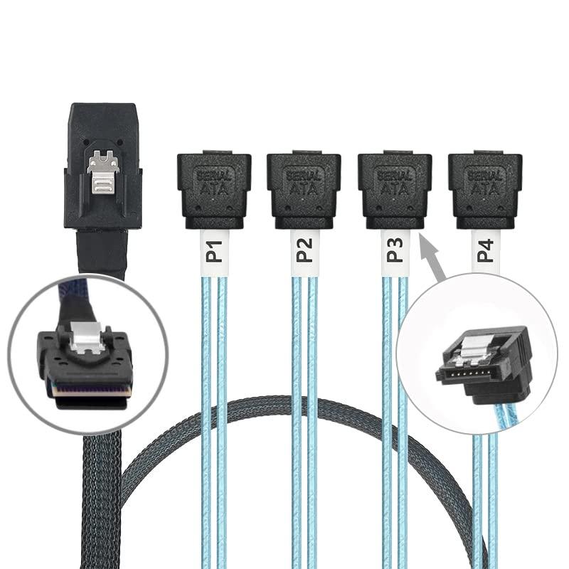 WLGQ Array Disk Cable Mini SAS 36Pin (SFF-8087) to 4 SATA 7Pin Cable, Mini SAS Host/Controller to 4 SATA90° Elbow Target...