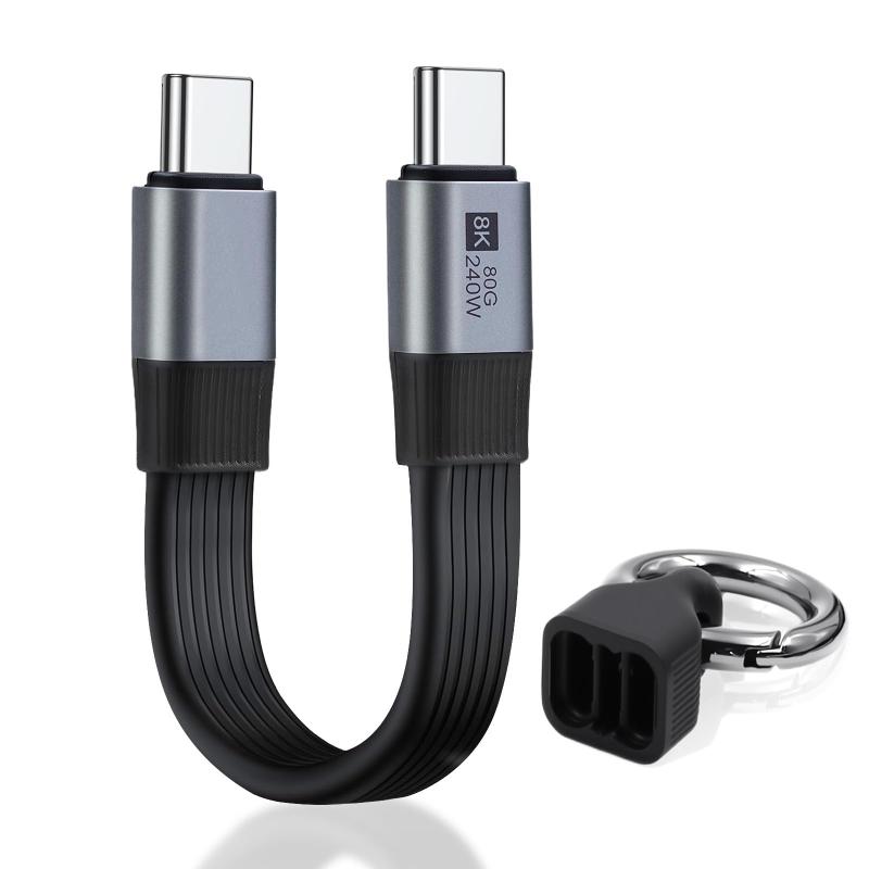 Duttek 80Gbps短いUSB C to C充電ケーブル 240W USB Type-C オス変換ケーブル サポート240W PD急速充電、8K@60Hz映像表示、USB4.0 E - マーカーチップ搭載、キーチェーンデザイン（15c...