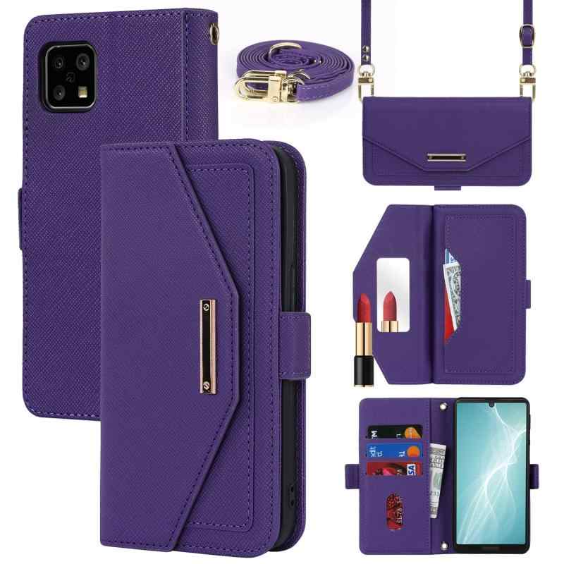 Cross pattern Wallet leather case for AQUOS Sense4【収納力抜群】：ケース内側にはカードを2-3枚収納できるカードポケットとメモ、2枚の紙幣など収納できるポケットがあります。Dカードや運転免許...