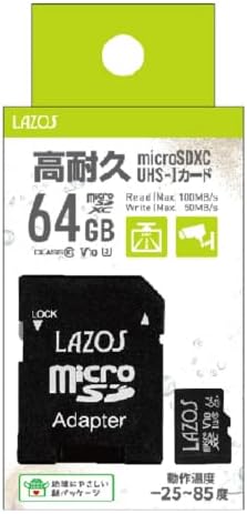 高耐久をうたうLAZOS製microSDカードです。ドライブレコーダーや防犯カメラ等、メモリーカードに負荷がかかる繰り返しの書込みと書き換え処理に耐えるよう構築された高耐久性カードです。 ●ドライブレコーダーなどの常時録画向けに最適 あおり...