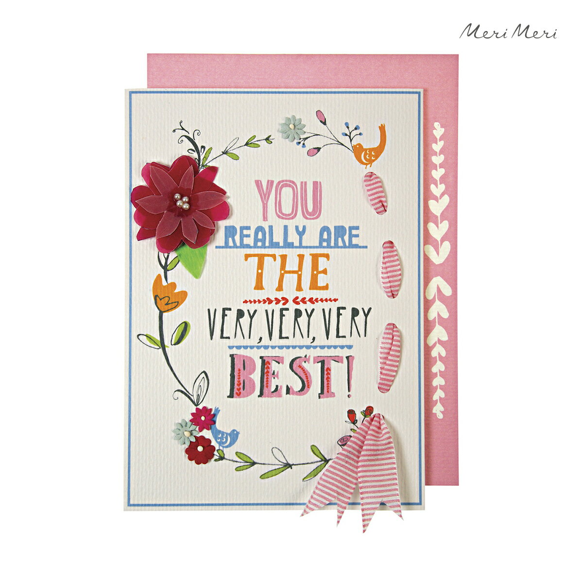 Wreath w/ribbon birds&flower グリーティングカード 15-3304T 「YOU REALLY ARE THE VERY,VERY,VERY BEST!」 中には「thank you」の文字 感謝を伝えるのにぴった...