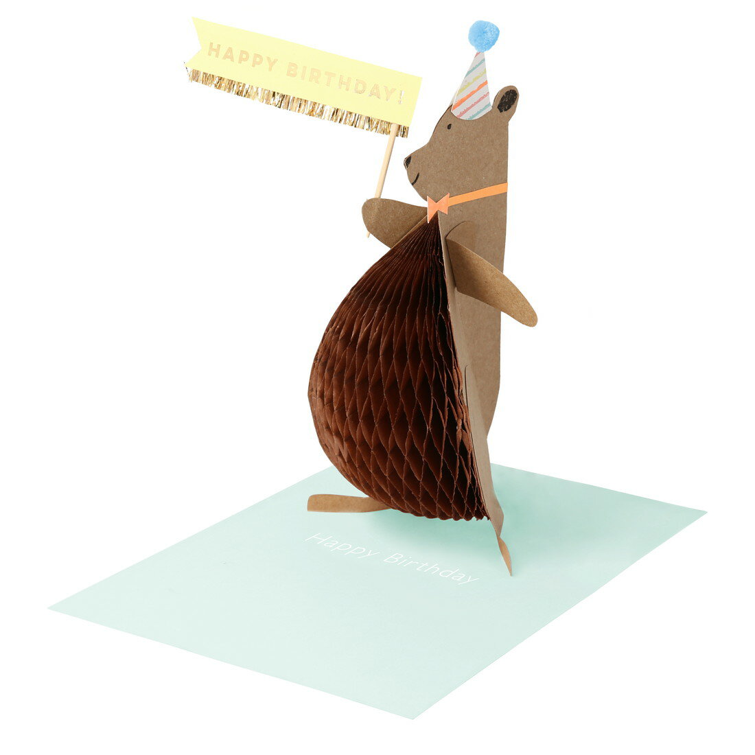 Honey Bear Stand-Up Card このかわいらしいハニーベアのスタンドアップカードは、誕生日のお祝いを送るためのうってつけの方法です。クマは細部まで凝ったデザインがされています。ボムポム付きのキュートなパーティーハット、蝶ネ...