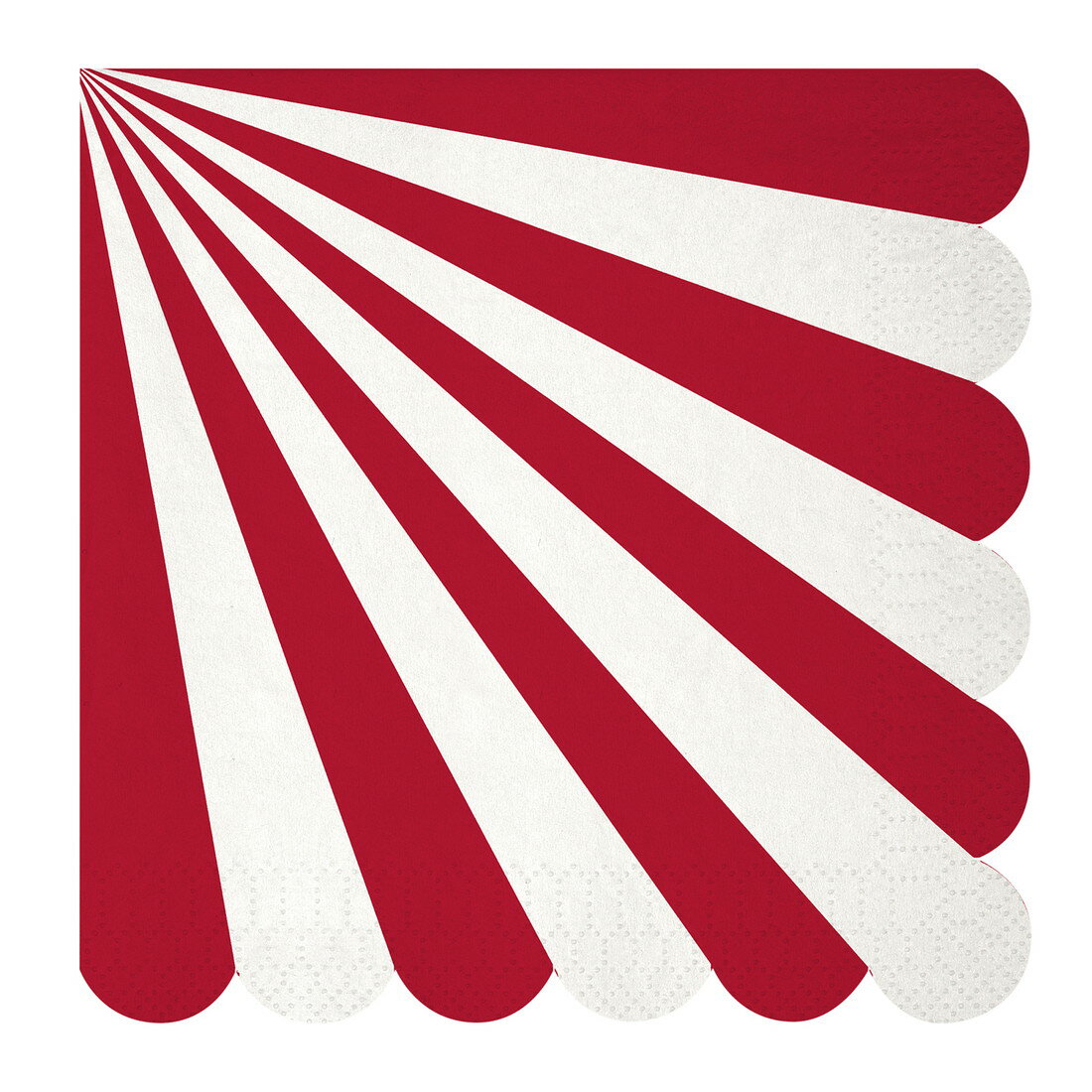 縁はスカラップの形に切り取られシンプルながらも上品な仕上がり。さまざまなパーティー、ピクニック、バーベキュー、女子会など、季節やシチュエーションに合わせてお好きな色や組み合わせを選べます。約32.5x32cm(広げた状態)