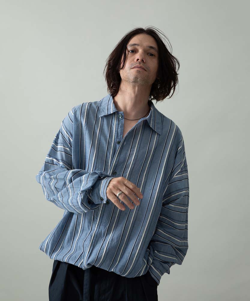[ EGO TRIPPING ] BORDER PULLOVER shirt color : SAX material : 綿75% レーヨン18% 麻7% size : [ ウォッシュ済み ] 46-[ 身幅64cm / 着丈72.5cm...