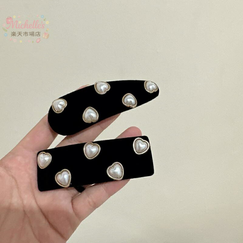 ヘアクリップ レディース ベルベット 黒 水滴形 四角 BB ハート ラインストーン 前髪 サイド かわいい ヘアアクセサリー 爽やか スイート 秋