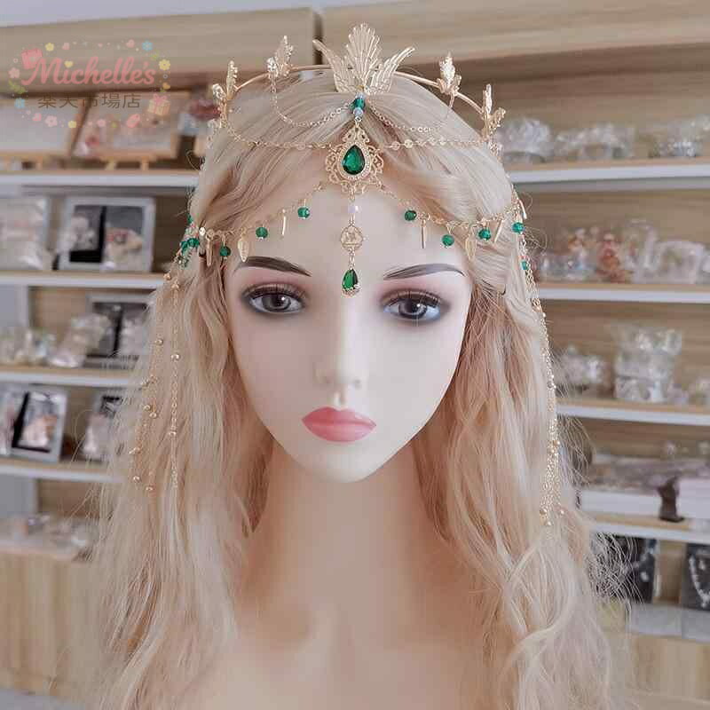 ヘアアクセサリー レディース 異国風 緑 タッセル 付き ヘア冠 エルフ 王冠 額飾り 眉心 ? メタル 電気メッキ加工 夏 おしゃれ 写真撮影 イベント用 かわいい フェミニン ボヘミアン スタイルメーカー希望小売価格はメーカーサイトに基...