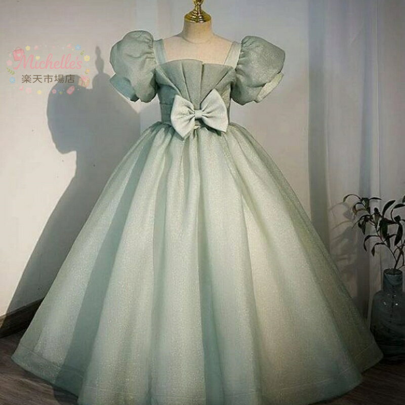 子供ドレス　ピアノ発表会ドレス　子供フォーマルドレス　フラワーガール　グリーン　女の子ドレス　プリンセスドレス お誕生会 結婚式 演奏会七五三撮影 祝いドレス お正月ドレス110-160