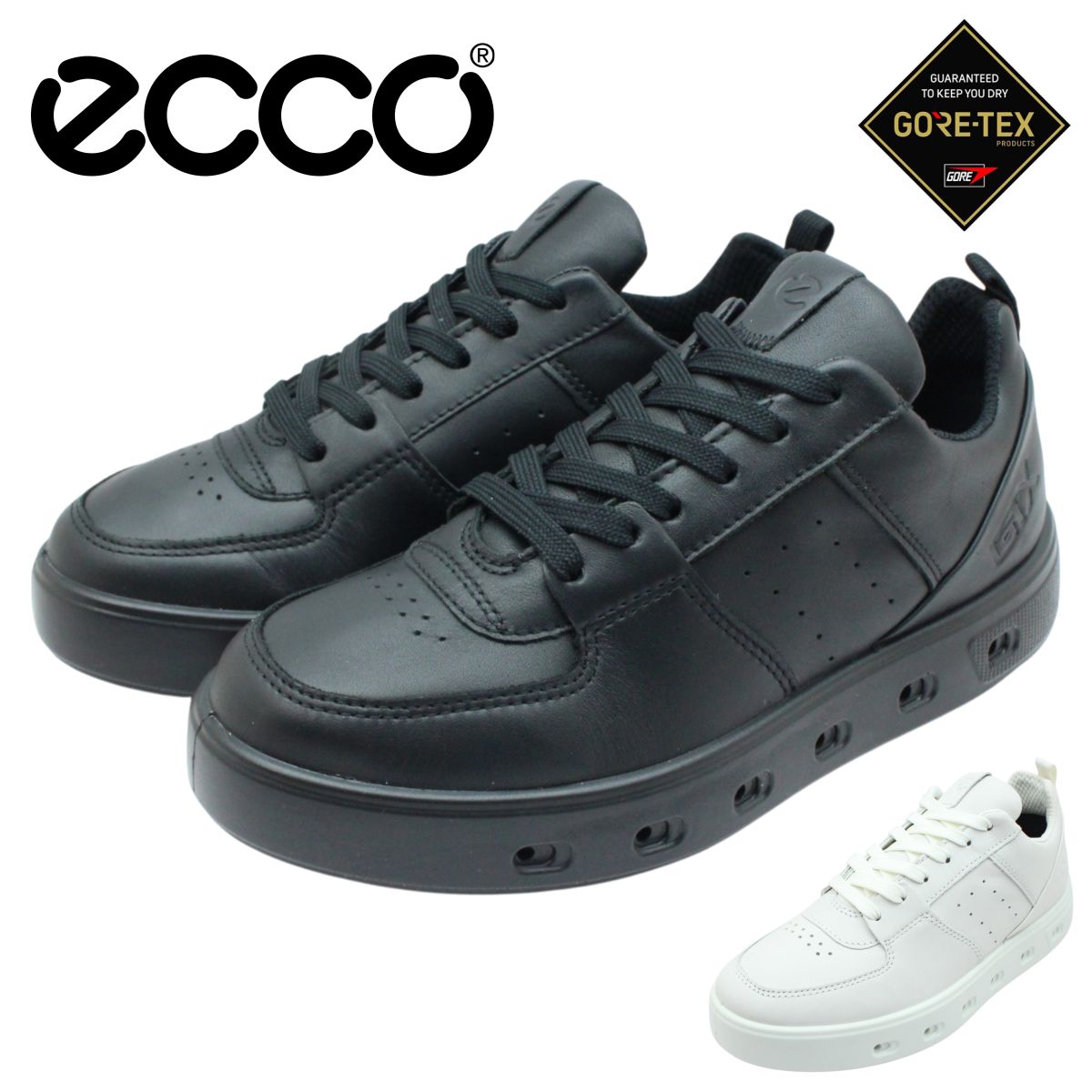 エコー ECCO レディース レザー スニーカー STREET 720 W GORE-TEX 209713 ウォーキングシューズ 本革 紐靴 ゴアテックス 01007 01001 ホワイト ブラック 360°防水・透湿に優れるGORE-TE...