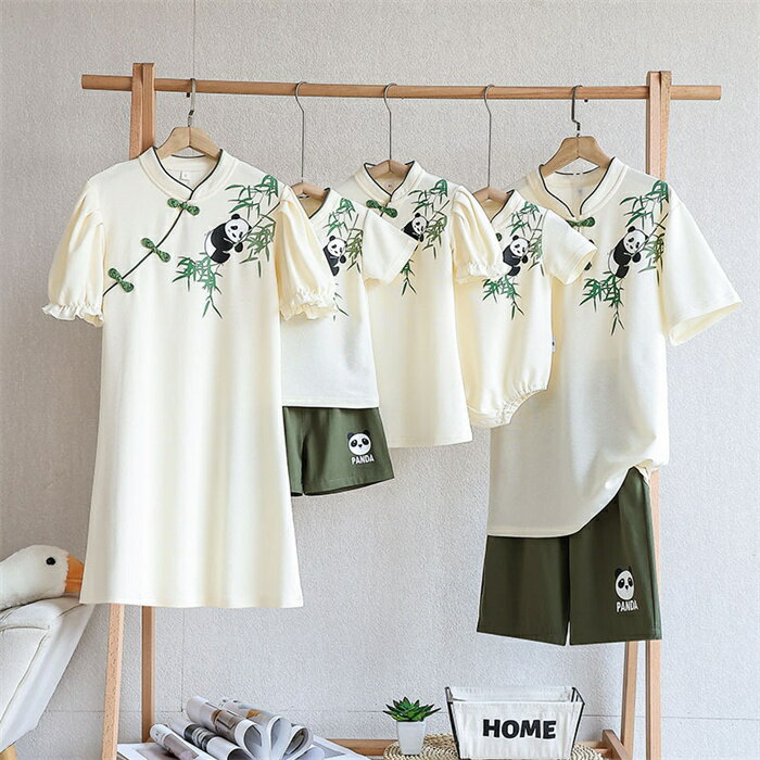 親子 ペアルック Tシャツ 可愛いパンダー柄 中国風 チャイナワンピース 赤ちゃん ベビー ショートパンツ 男の子 女の子 パパ ママ 娘 息子 出産祝い プレゼント ギフト 誕生日 リンクコーデ 親子コーデ カップル 双子 コーデ お揃い...