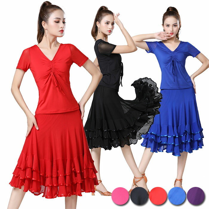 BorderColor="#FFFFFF"> 商品 ダンス衣装 素材 ポリエステル サイズ トップス：M L XL 2XL 3XL 4XL スカート：Mとフリーサイズ カラー レッド、パープル、ブラック、ブルー、ローズ ご了承いただきたいこ...