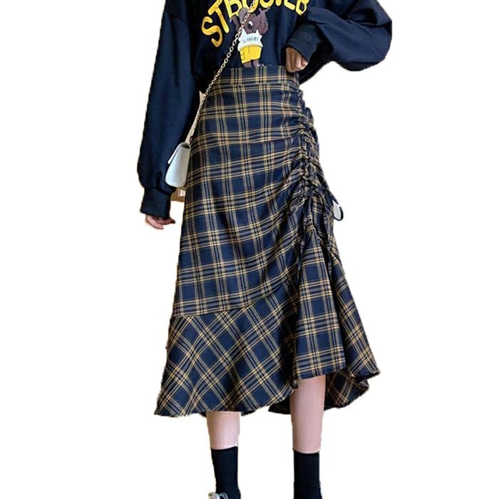 非対称マーメイドスカート スカート ロング マキシ丈スカート レディース 春 秋 冬 チェック フリル Aライン フレアスカート ボトムス カジュアルゆったり きれいめ 可愛い お洒落 普段着 通学 お出かけ デート 旅行 ベーシック ロン...