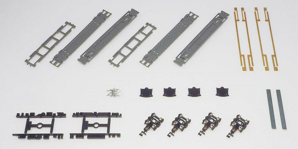 「着色済 ハイクオリティ エコノミーキット シリーズ」およ び「ハイクオリティ（EVO） エコノミーキット シリーズ（近日 受注開始予定）」の、国鉄（JR）103系各種に対応する床下台車セットです。 7505の基本4両用A（動力付き）セット...