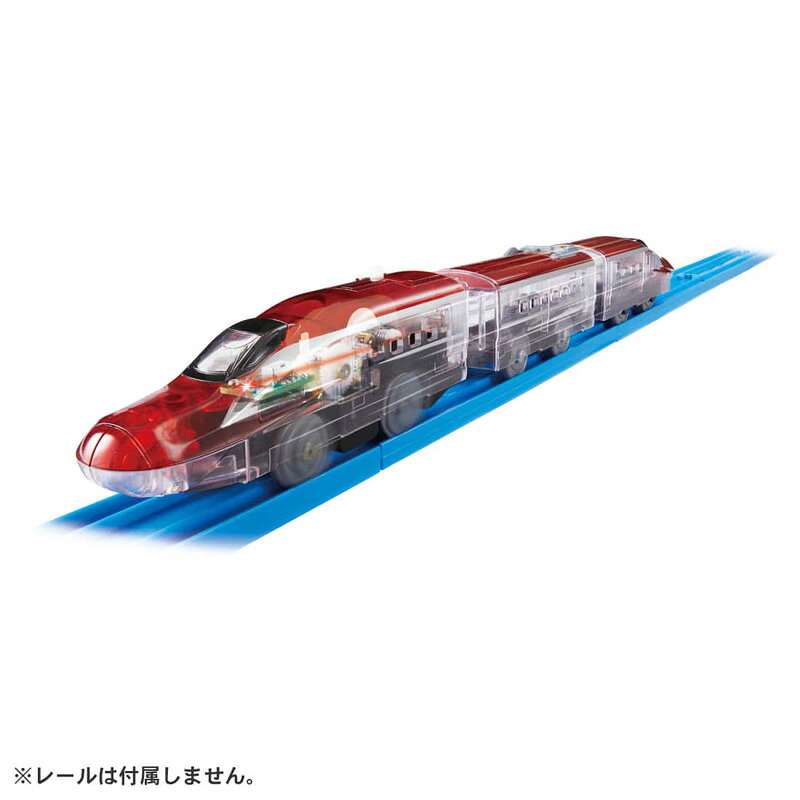 電池いらずで電動走行する特別な車両がクリア仕様の「E6系新幹線こまち」で登場です。手転がしでガンガンチャージ！スイッチONでしっかり電動走行します。●JR東日本の「E6系新幹線こまち」がモデル●3両編成でそれぞれ連結 切り離し可能●レールは...