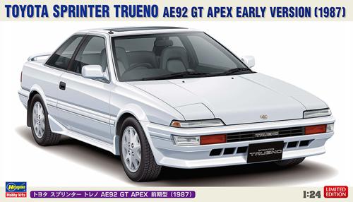 ■商品説明5代目スプリンター トレノ(AE92型)前期型の最上位グレード GT APEXを再現!ボディパーツカラーはホワイト。ホイールは、ノーマルとオプションアルミホイールの選択式。ムーンルーフ（サンルーフ）を装備。窓の塗り分けシールが付属...