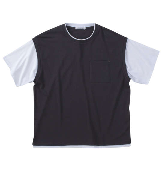 大きいサイズ メンズ launching pad パイナップルニットフェイクレイヤード半袖Tシャツ (3L 4L 5L 6L) (スミクロ×ホワイト) サイズバスト総丈裾周り肩幅袖丈アームホール袖口3L13078130582560484L1...