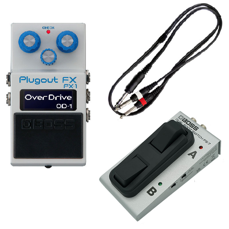 《セット内容》 ・BOSS PX-1 Plugout FX　x1 ・BOSS FS-7 Dual Footswitch　x1 ・フットスイッチ用 汎用 Y字ケーブル 1m 設定した2種類のエフェクトの切り替えや、各エフェクトのつまみを足でコ...