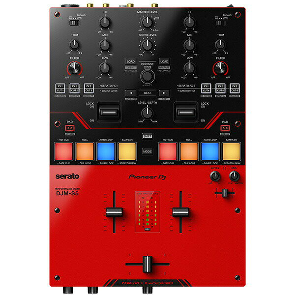 Pioneer DJ「DJM-S5」は、Serato DJ Proに対応したスクラッチスタイル2ch DJミキサーです。MAGVEL FADER PRO、大型エフェクトレバー、PERFORMANCE PADを搭載。USBバスパワー駆動に対応...