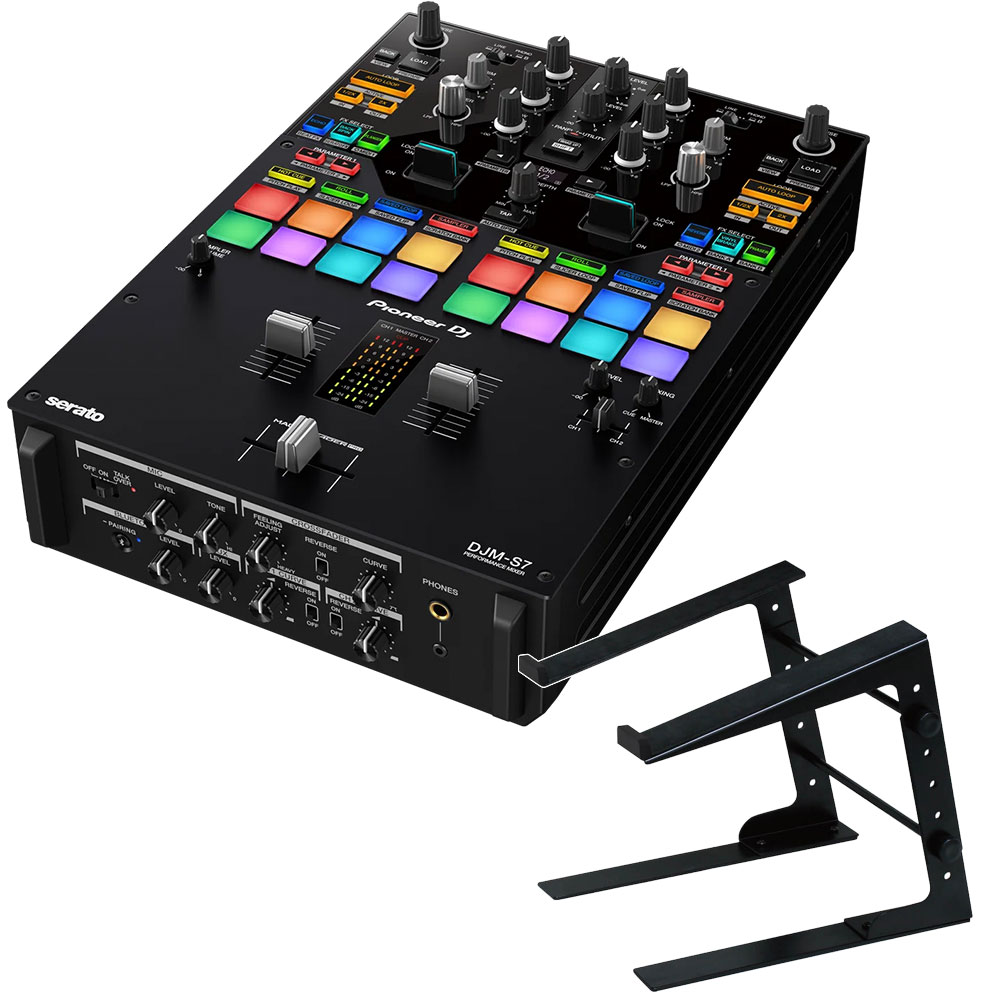 パソコンの設置に便利なPCスタンドセットにしました。 《商品内容》 ・PIONEER DJミキサー DJM-S7 ×1 ・PCスタンド LT-100B ×1 Pioneer DJ「DJM-S7」は、Serato DJ Proおよびrekor...
