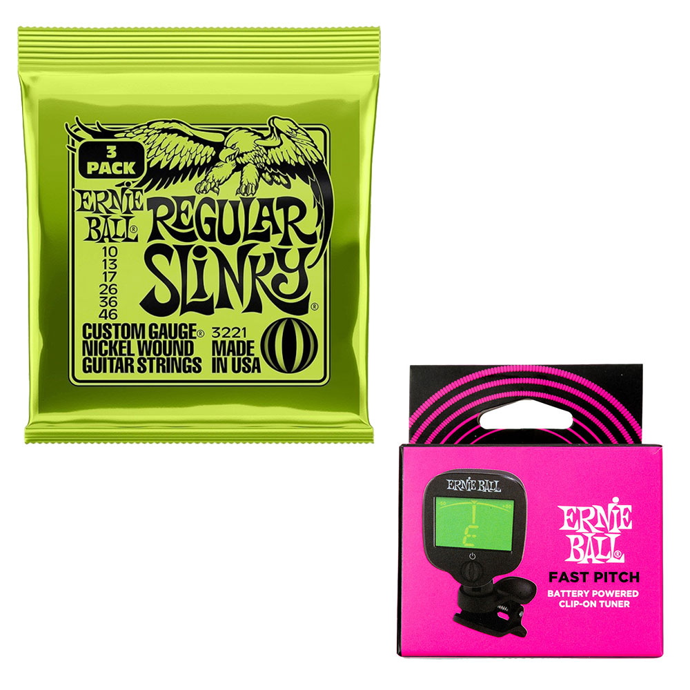 《セット内容》 ・ERNIE BALL 3221 Regular Slinky 3 Pack x1 ・ERNIE BALL 9644 Fast Pitch Clip-On Tuner x1 世界のトップギタリストに愛用される定番エレキギター...