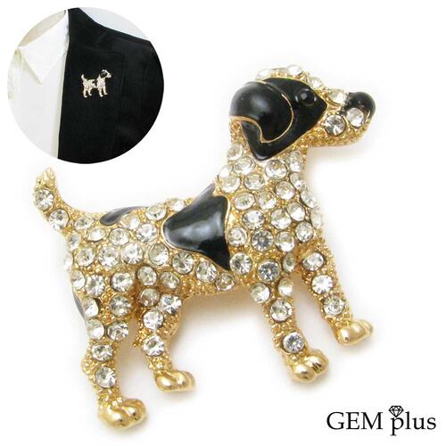 かわいいわんこのブローチ 輝くラインストーンと艶やかなエナメルがきれいなアイテムです ジャケットやワンピース、帽子などいろんなところに付けて楽しんでください 素材：合金、ラインストーン サイズ：約43mm×約36mm 重さ：約12g 金具：...