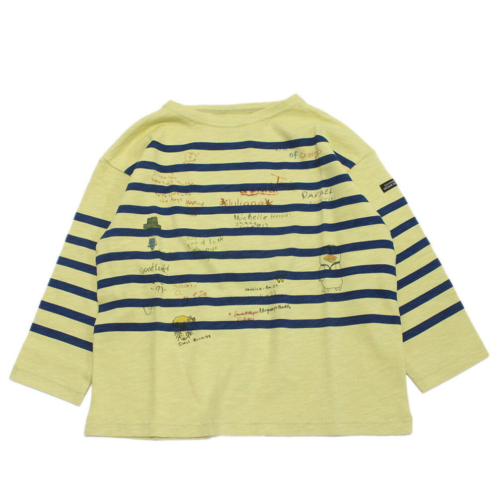 “デニムアンドダンガリー”のテンジク ボーダーPT ラクガキ L/S TEE(9分袖)・プリントで表現したボーダーの9分袖Tシャツ・落書きプリントを施した個性を演出した1枚・首元がすっきり見えるボートネック仕様・肌触りの良いコットン100％...