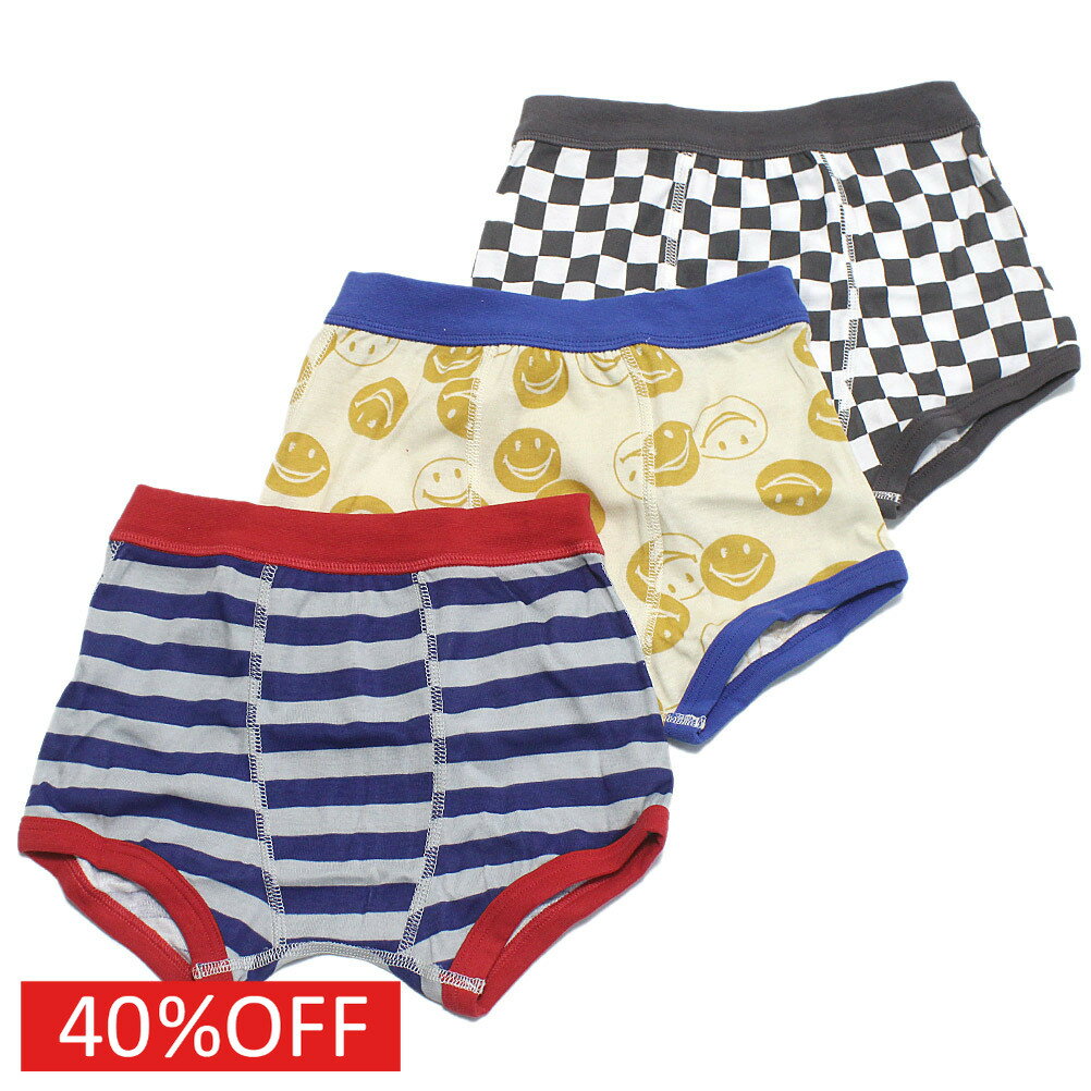 “アンパサンド”の総柄 3Pパンツ ・洗い替えに便利なボクサーパンツ3枚セット・チェッカー、ストライプ、スマイルマークの総柄・タグは肌に触れないよう表面に・身生地は伸縮性のある綿100%で履き心地も◎※メール便配送の場合、専用パッケージから...