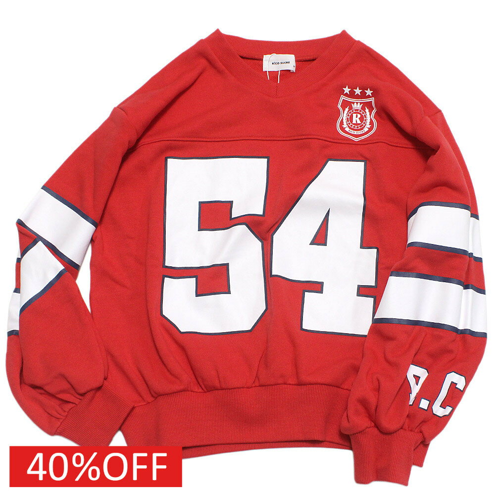 “リコシュクレ”のVネック袖ラインナンバリングプルオーバー・肌なじみの良い裏毛素材を採用・ナンバリングプリントインパクト大・Vネック仕様で大人っぽい印象に・袖のラインもポイントになっています本体　ポリエステル65%　綿35%リブ部分　ポリエ...