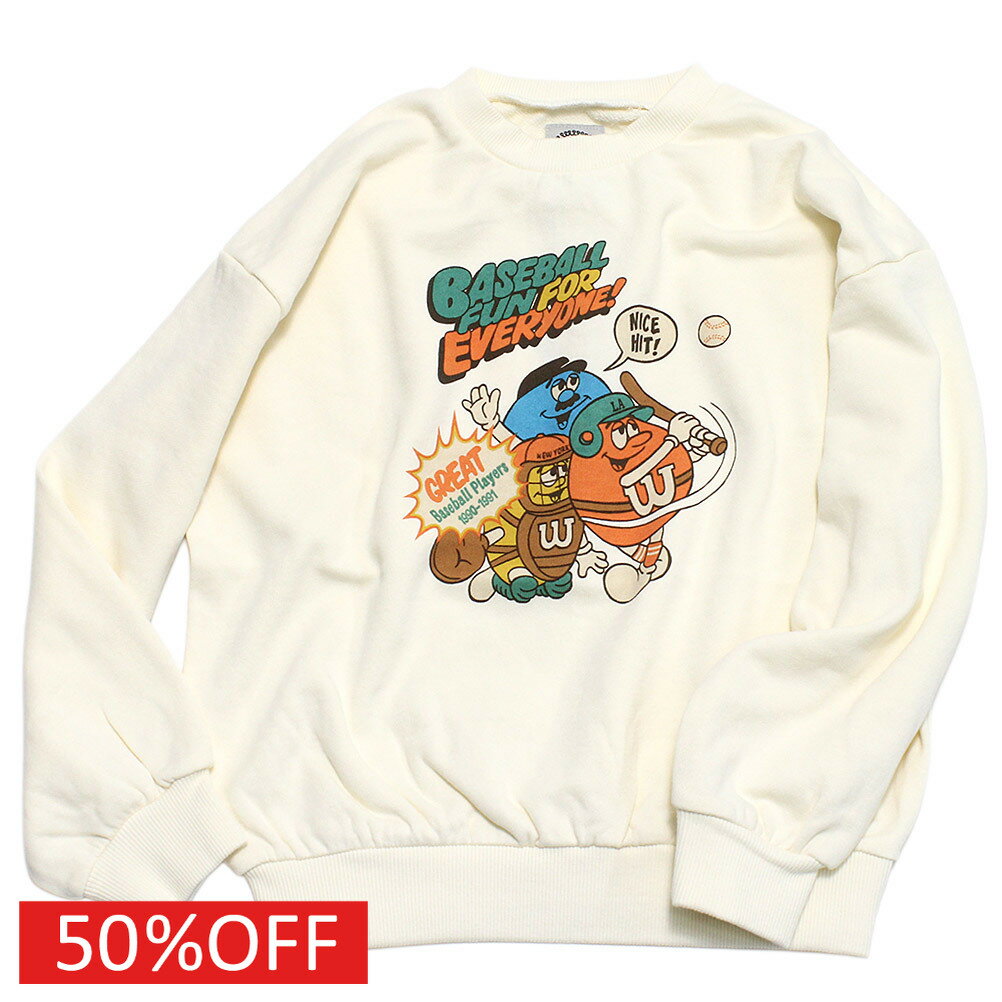 “オーシャン＆グラウンド”のBASEBALL　FUNプリントスウェット・ロングシーズン着用可能なウラ毛素材を採用・どこかで見たことがあるようなパロディデザイン・裾や袖はリブ仕様で日常使いにぴったり・ゆとりのあるシルエットで着心地◎・肌当たり...