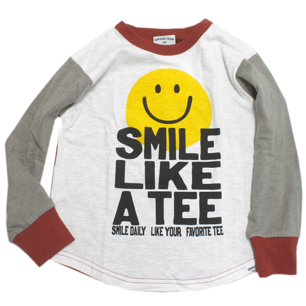 “オフィシャルチーム”のスラブ天竺スマイルラウンドTシャツ・ブランドの人気モチーフ“スマイル”をラウンドTに・ボディのバイカラーデザインもポイント・生地は綿100％のスラブ天竺・独特の粗野感がユーズドライクな仕上がりに本体　綿100%リブ　...