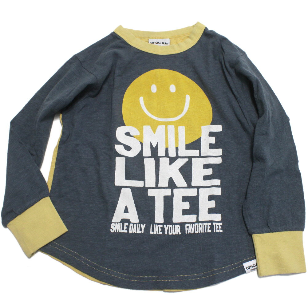 “オフィシャルチーム”のスラブ天竺スマイルラウンドTシャツ・ブランドの人気モチーフ“スマイル”をラウンドTに・ボディのバイカラーデザインもポイント・生地は綿100％のスラブ天竺・独特の粗野感がユーズドライクな仕上がりに本体　綿100%リブ　...