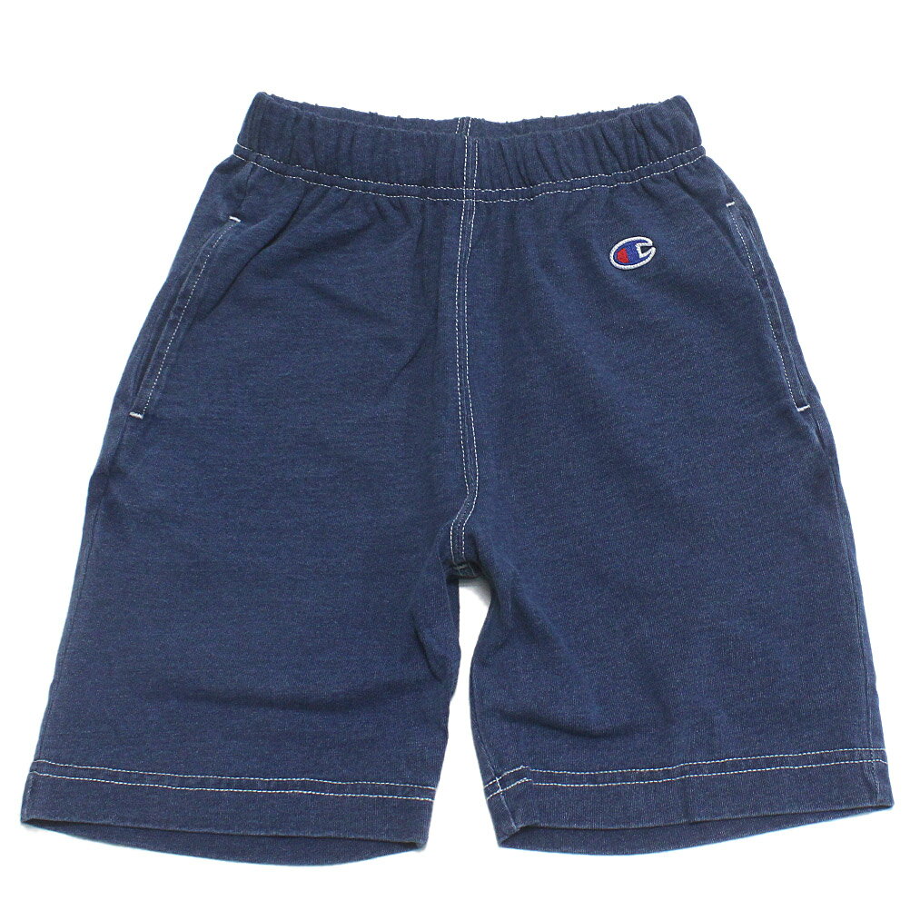 “チャンピオン キッズ”のインディゴカットソーショーツ・インディゴ染めの風合いがポイント・Cワッペンをレイアウトしたシンプルで着回しやすいデザイン・軽やかな穿き心地のカットソー素材・ウエストにはコード付きで自由に調節が可能になっています綿1...