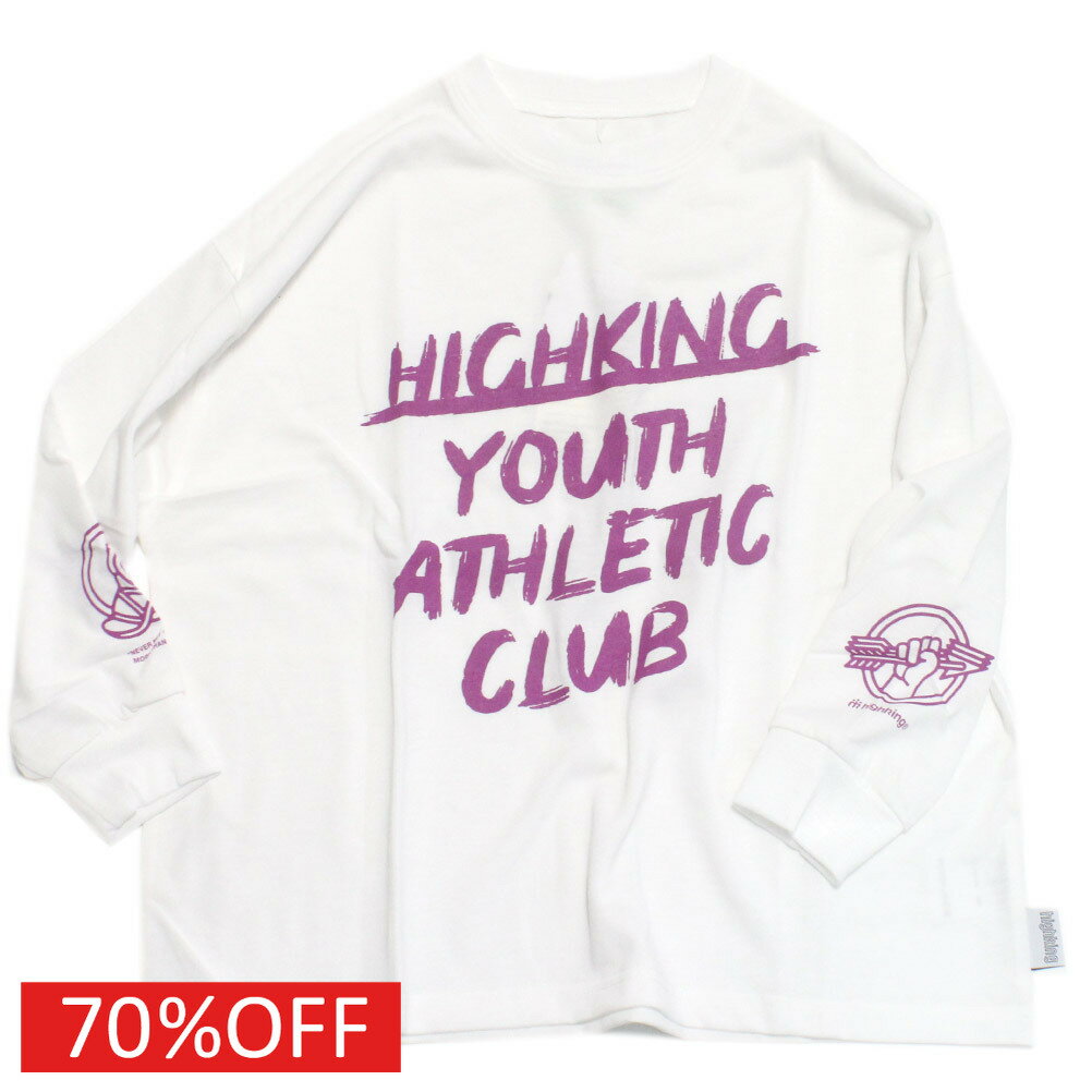 “ハイキング”のyouth longスリーブ・フロントのレタードグラフィックが印象的な一枚・袖のグラフィックは架空のスポーツクラブのユニフォームをイメージ・ゆったりとしたオーバーサイズシルエット・あえてリブ幅を太くしたハイキングらしいデザイ...