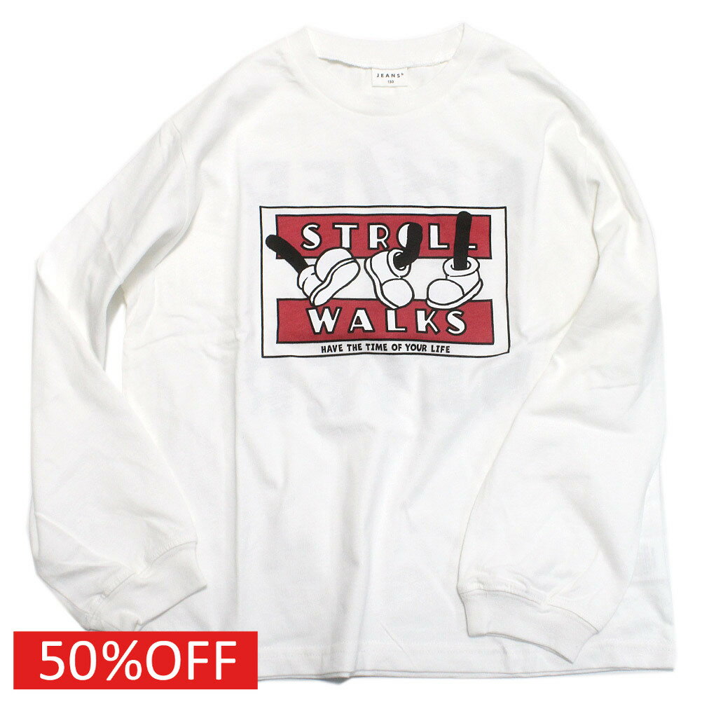 “ジーンズベー”のSTROLL WALKSロングTシャツ・カラーが効いたプリントデザインのロンT・柔らかな肌触りのコットン100%・程よくゆとりを持たせたルーズシルエット・ロングシーズン使えて着回しも効く便利な1枚本体　綿100%　リブ部分...